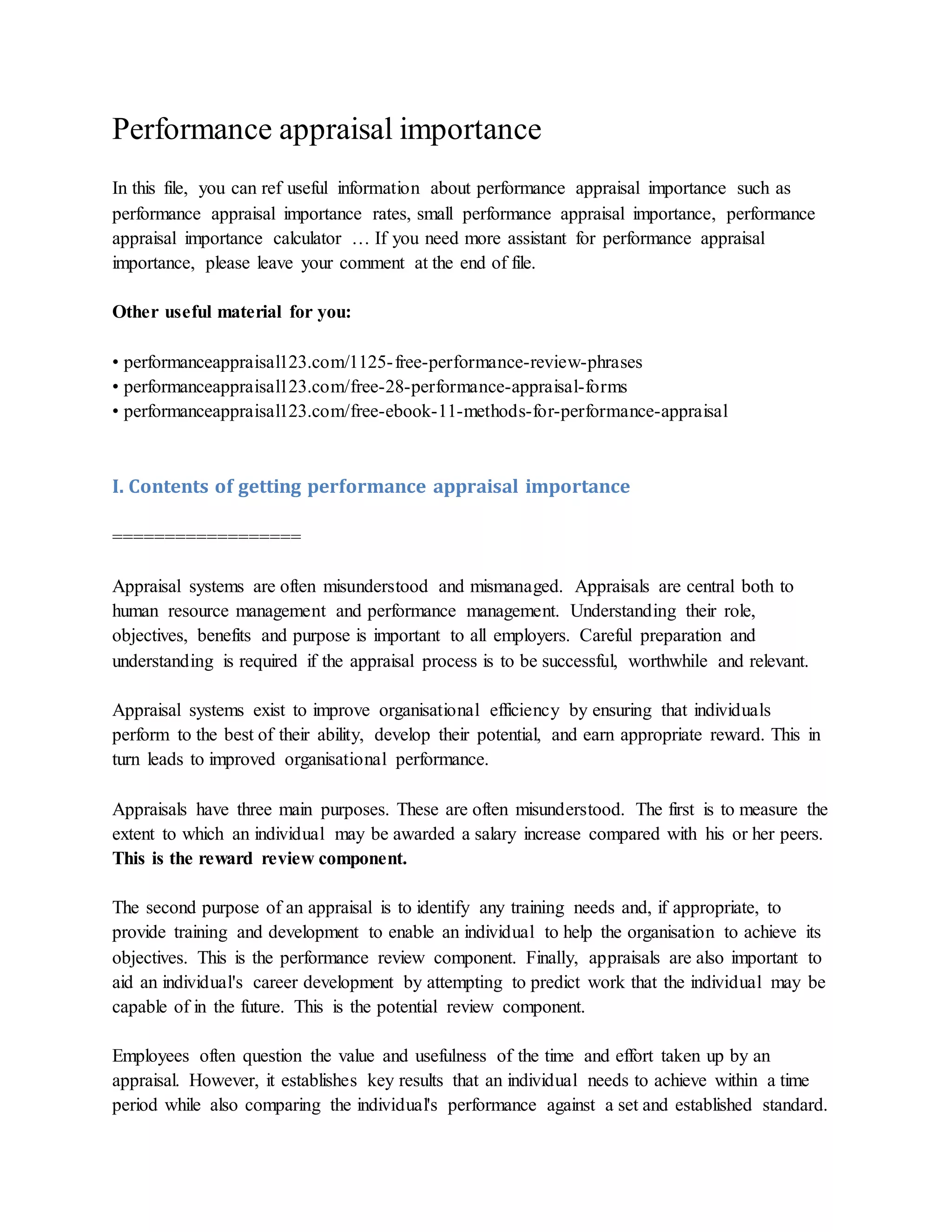 Performance appraisal importance | PDF Performance appraisal importance | PDF