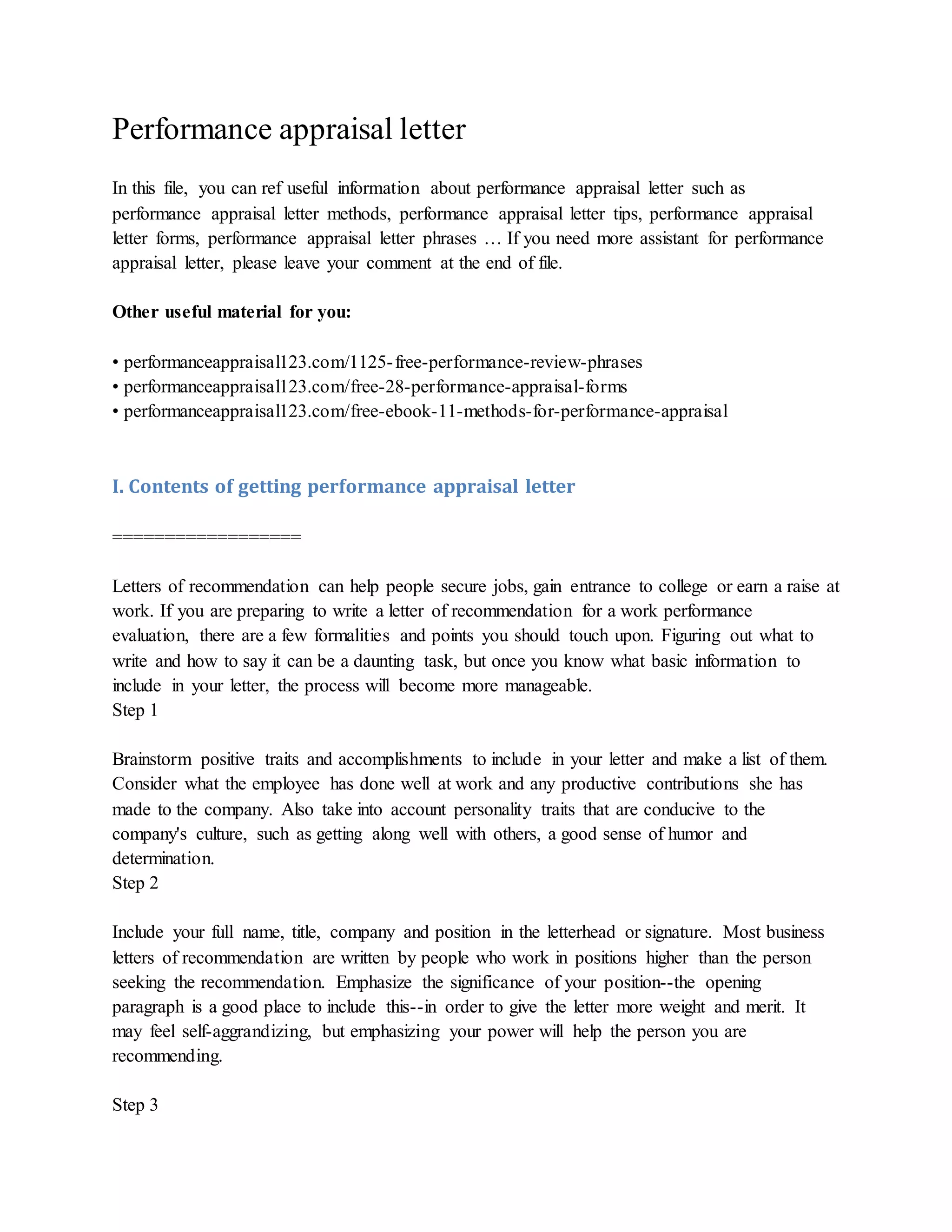 Performance appraisal letter | DOCX