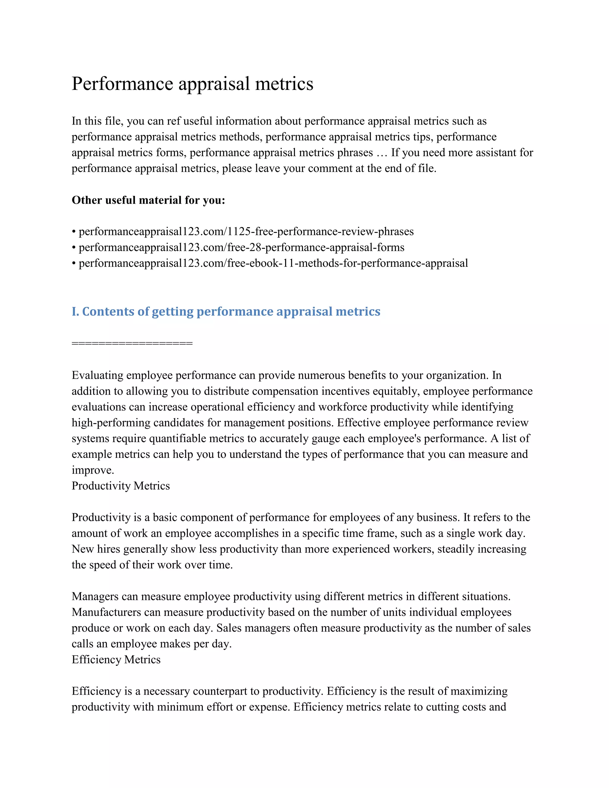 Performance appraisal metrics | DOCX