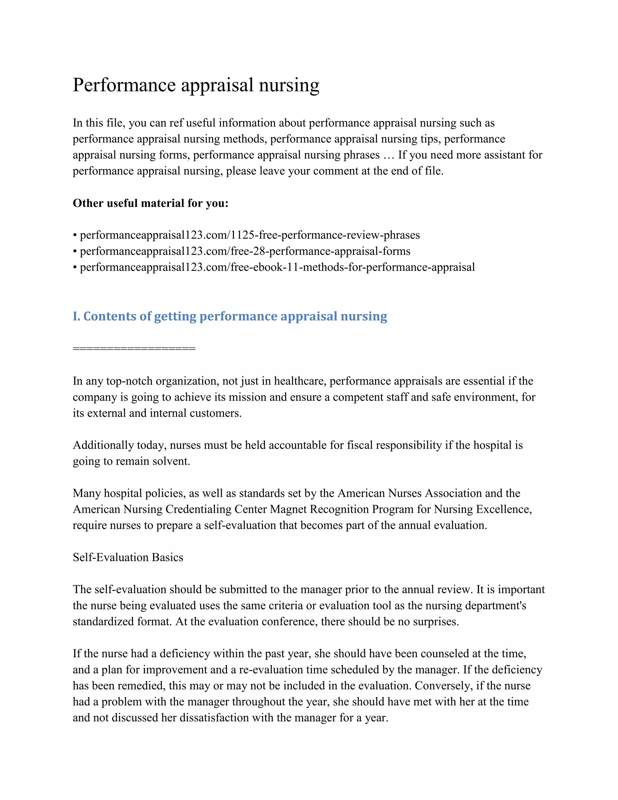 Performance appraisal nursing | DOCX