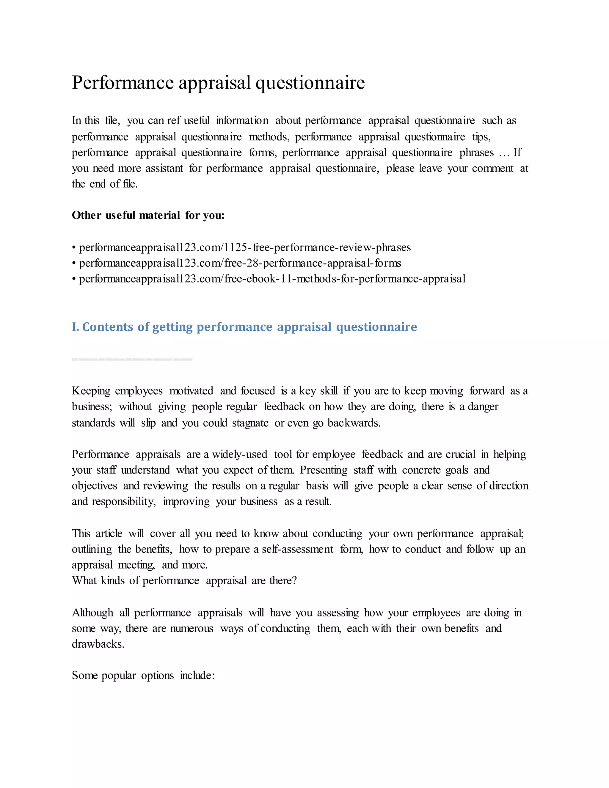 Performance appraisal questionnaire | DOCX