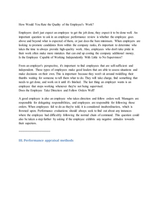 Performance appraisal questions | DOCX