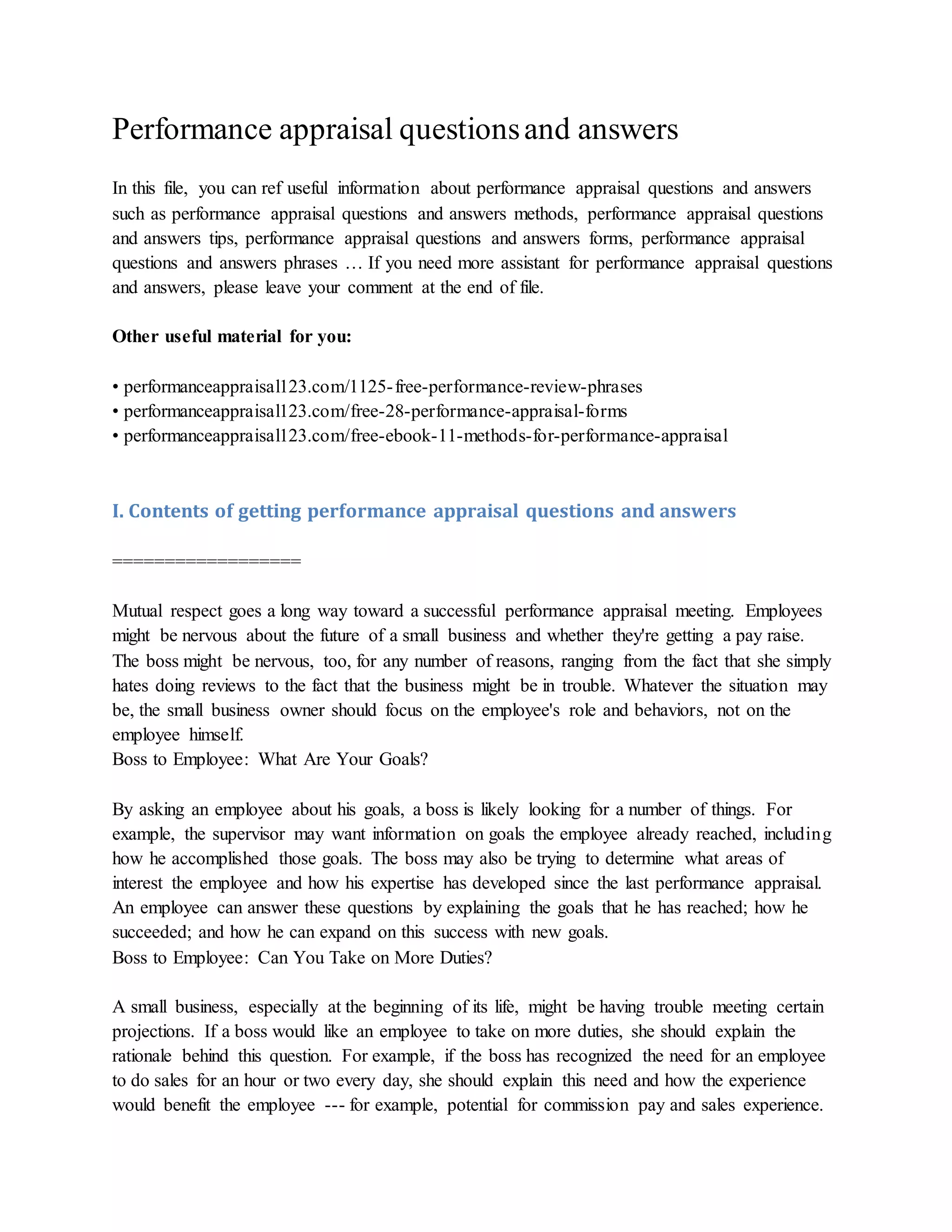 Performance appraisal questions and answers | DOCX