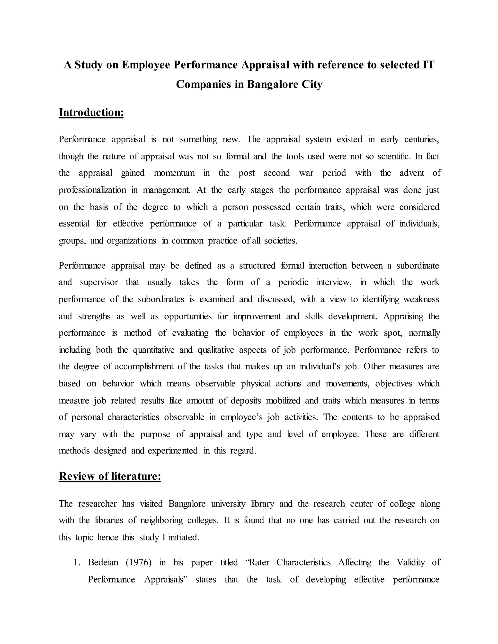 Performance appraisal research design | DOCX