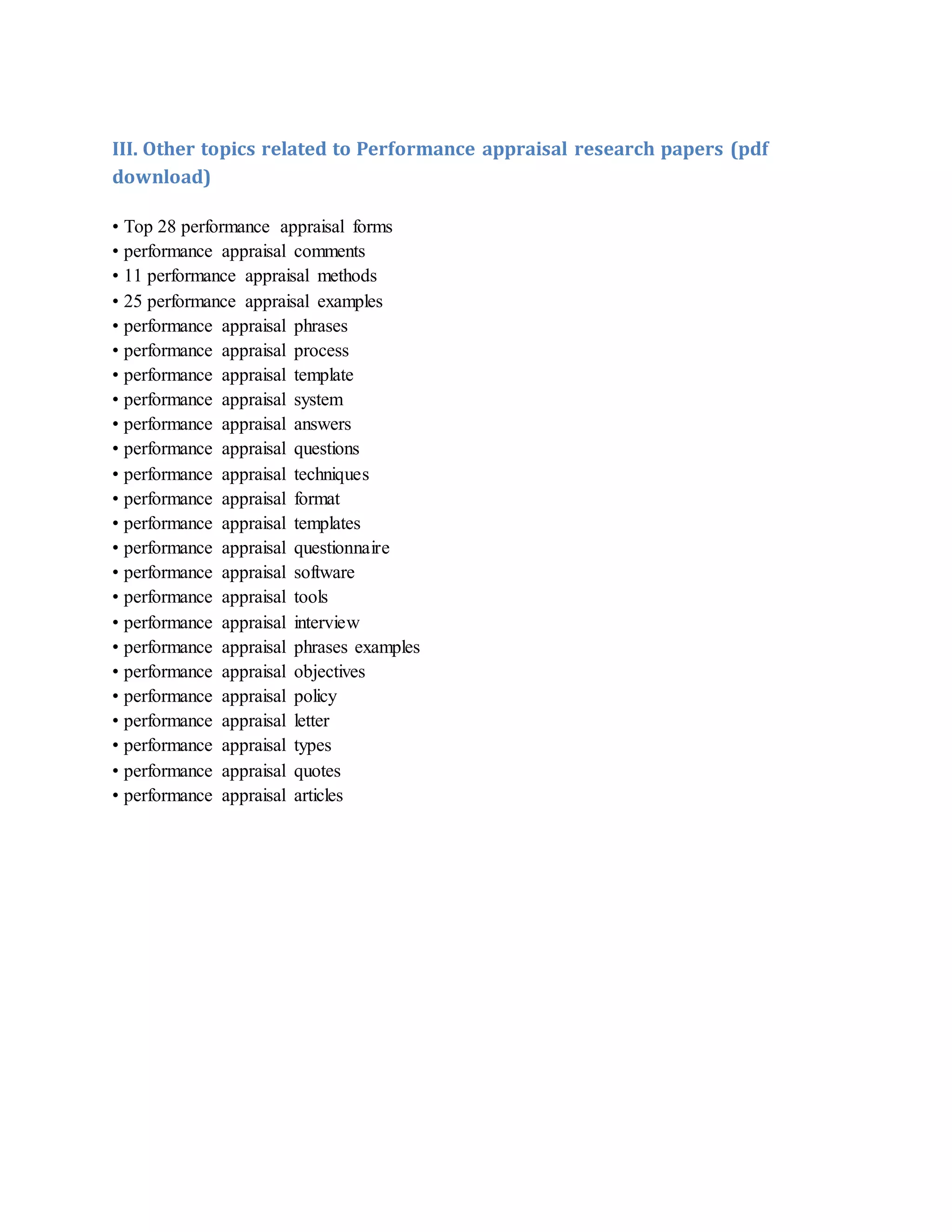 Performance appraisal research papers | DOCX