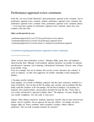 Performance appraisal review comments | PDF