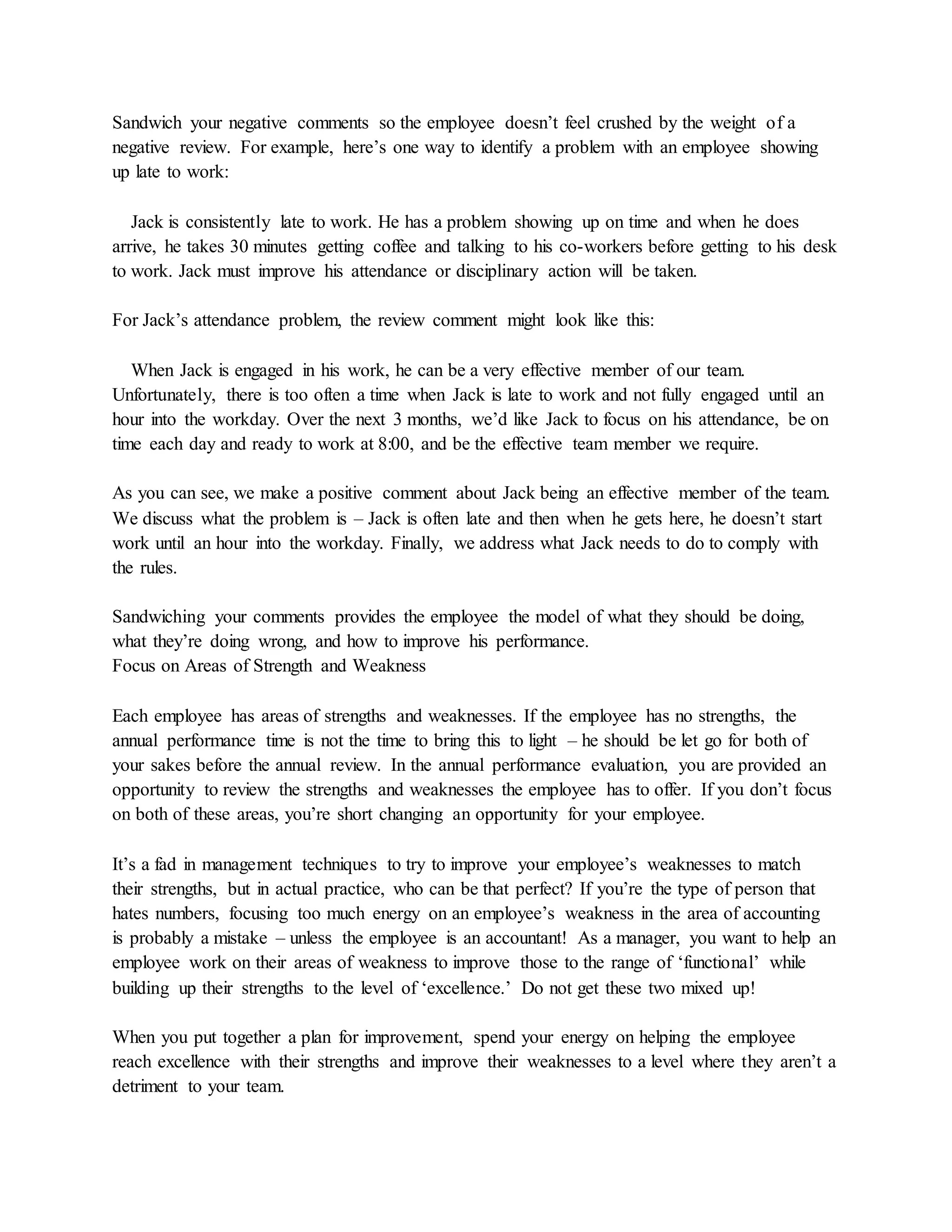 Performance appraisal sample comments | DOCX