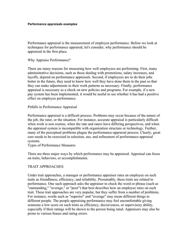Performance appraisals examples | PDF
