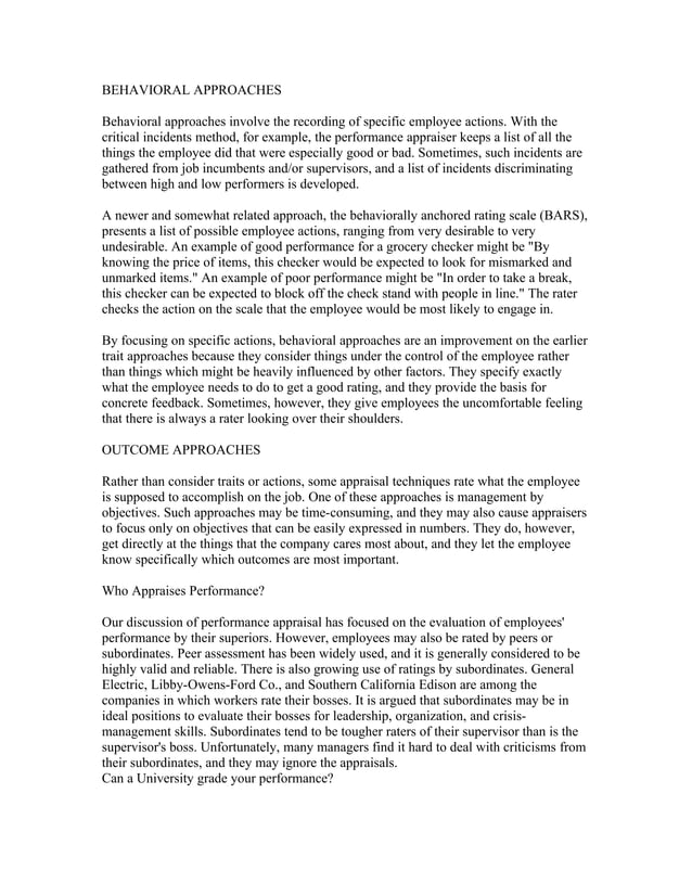 Performance appraisals examples | PDF