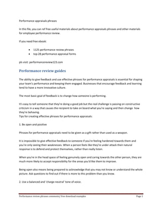 Performance appraisals phrases | DOCX