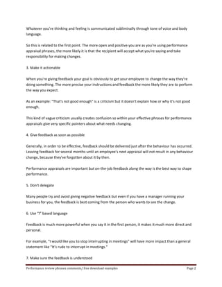 Performance appraisals phrases | DOCX