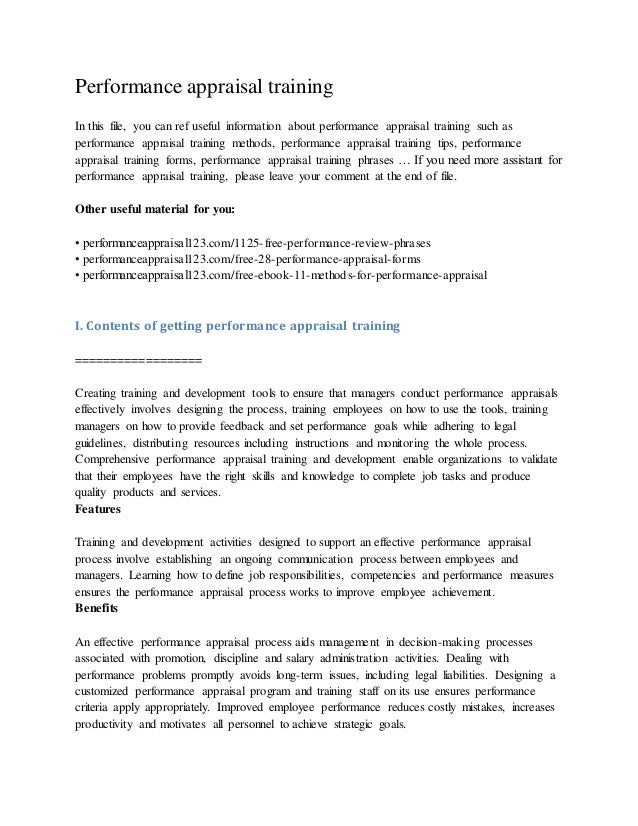 Performance Appraisal Training Examples