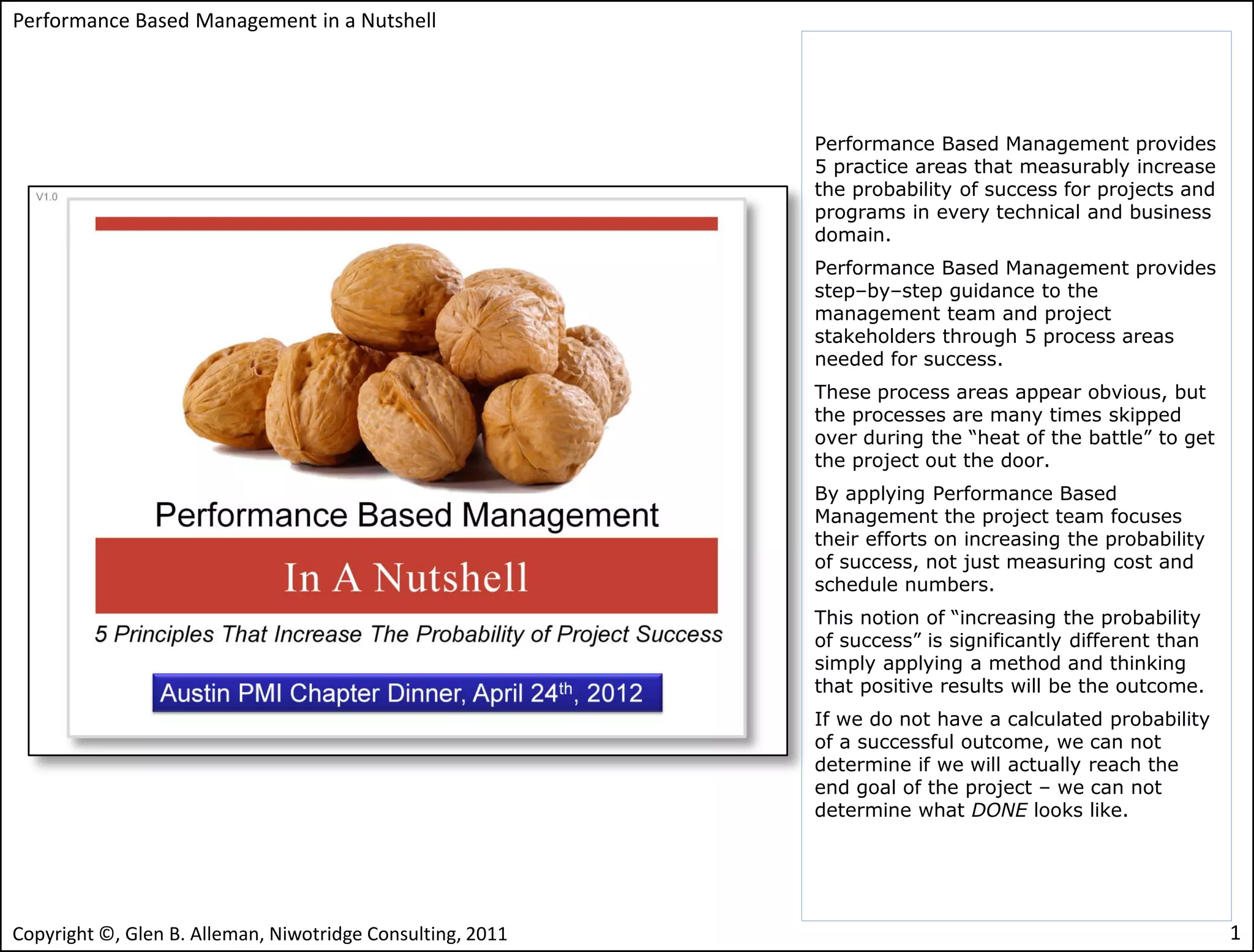 Performance based management in a nut shell (austin pmi)(notes) | PPT