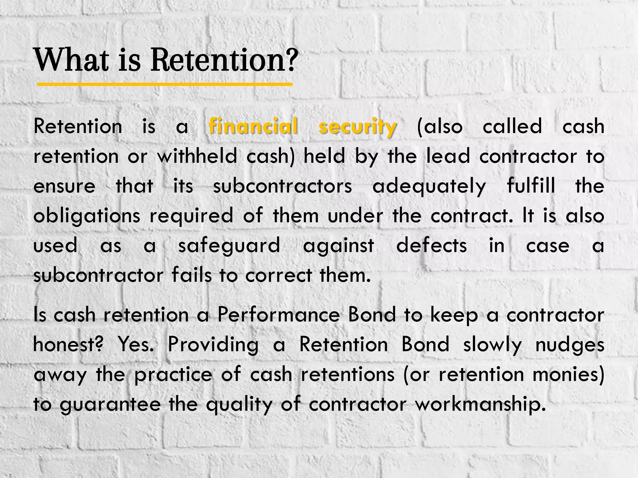 Performance bond vs. Retention Bond | PDF