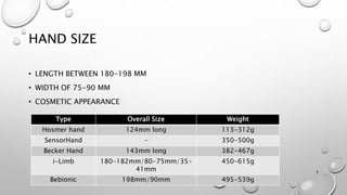 Performance characteristics of anthropomorphic prosthetic hands | PPT