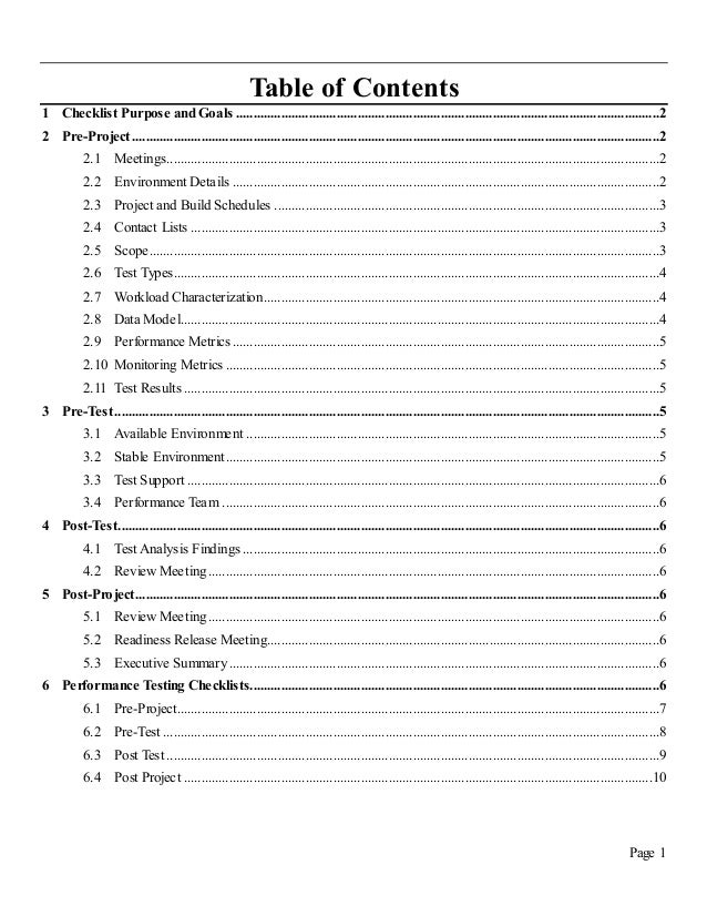 Performance Testing Checklists