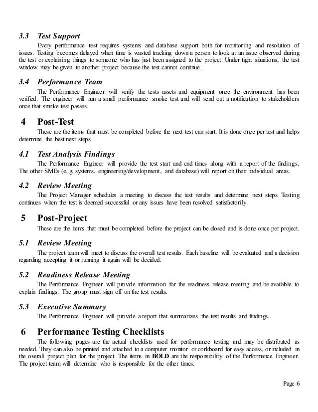 Performance Testing Checklists