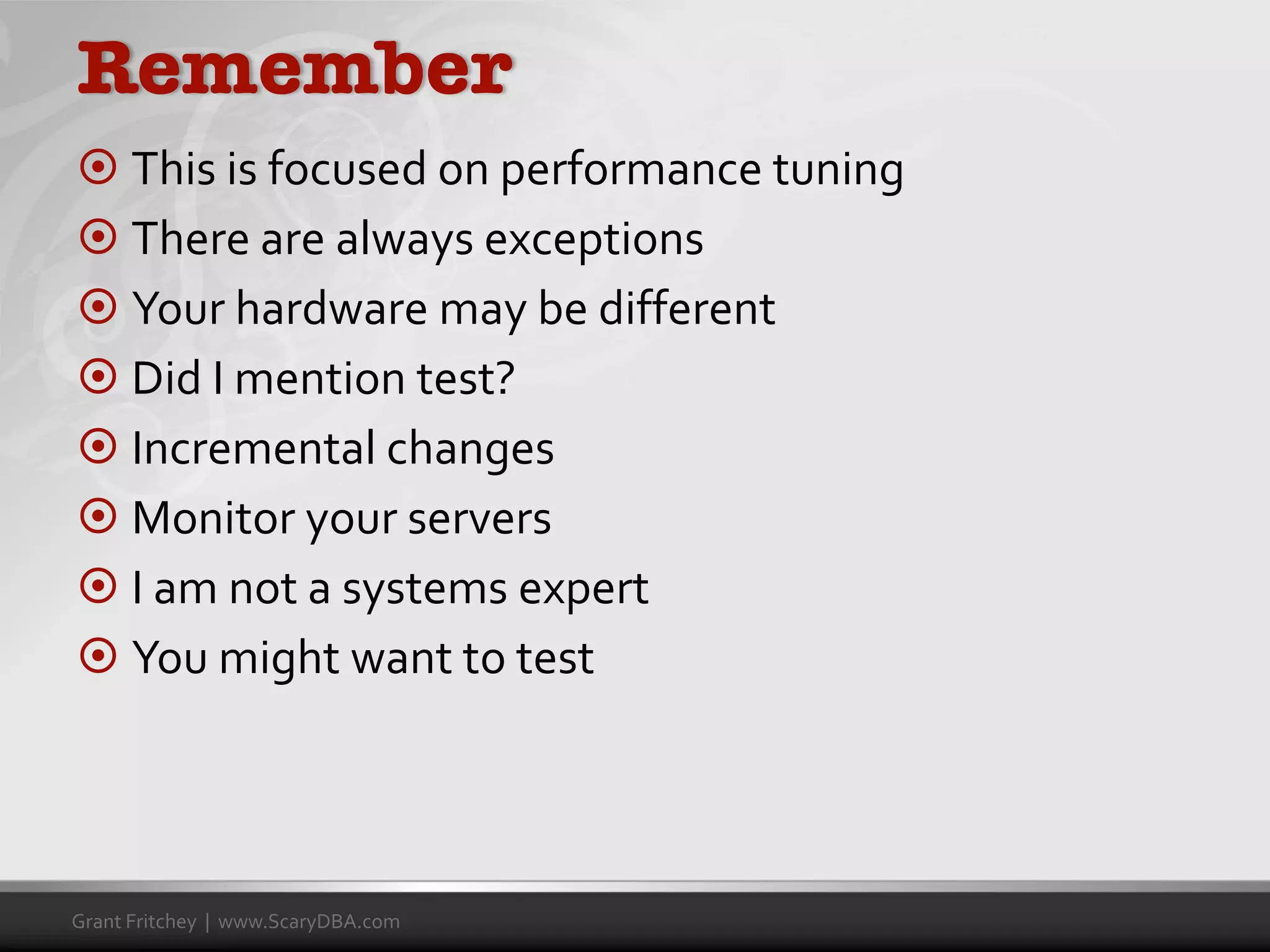 SQL Server Optimization Checklist | PPT SQL Server Optimization Checklist | PPT