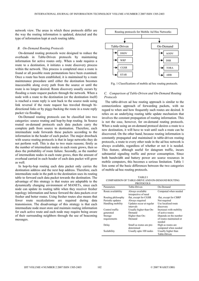 Performance Comparison and Analysis of Table-Driven and On-Demand Routing Protocols for Mobile ...