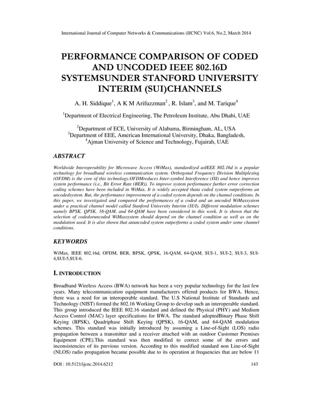 Performance comparison of coded and uncoded ieee 802.16 d systems under ...