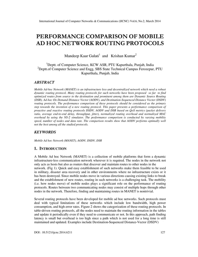 Performance Comparison Of Mobile Ad Hoc Network Routing Protocols Pdf