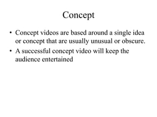 Performance, concept & narrative music videos | PPTX | Video Production ...