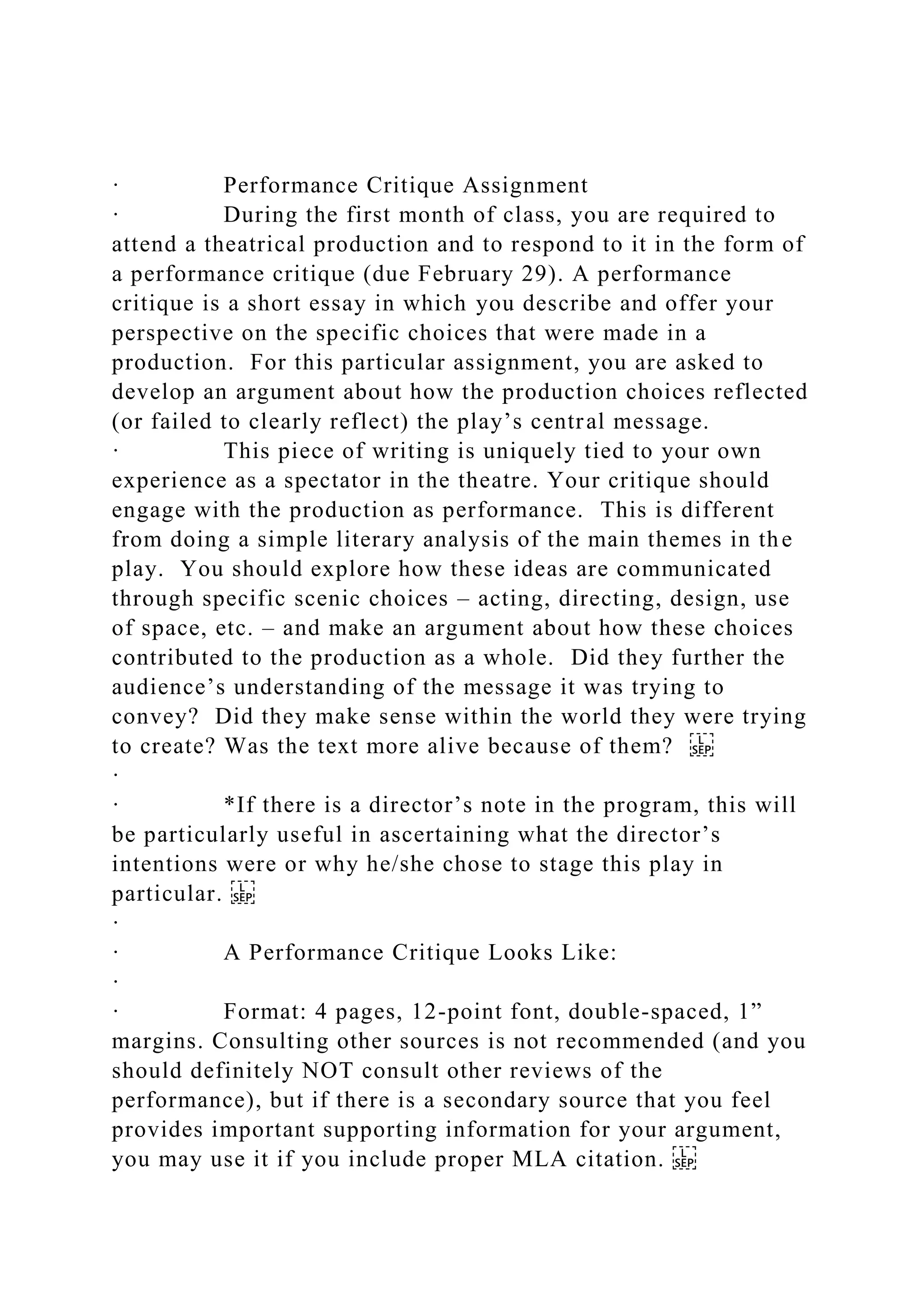 · Performance Critique Assignment· During the first month of.docx