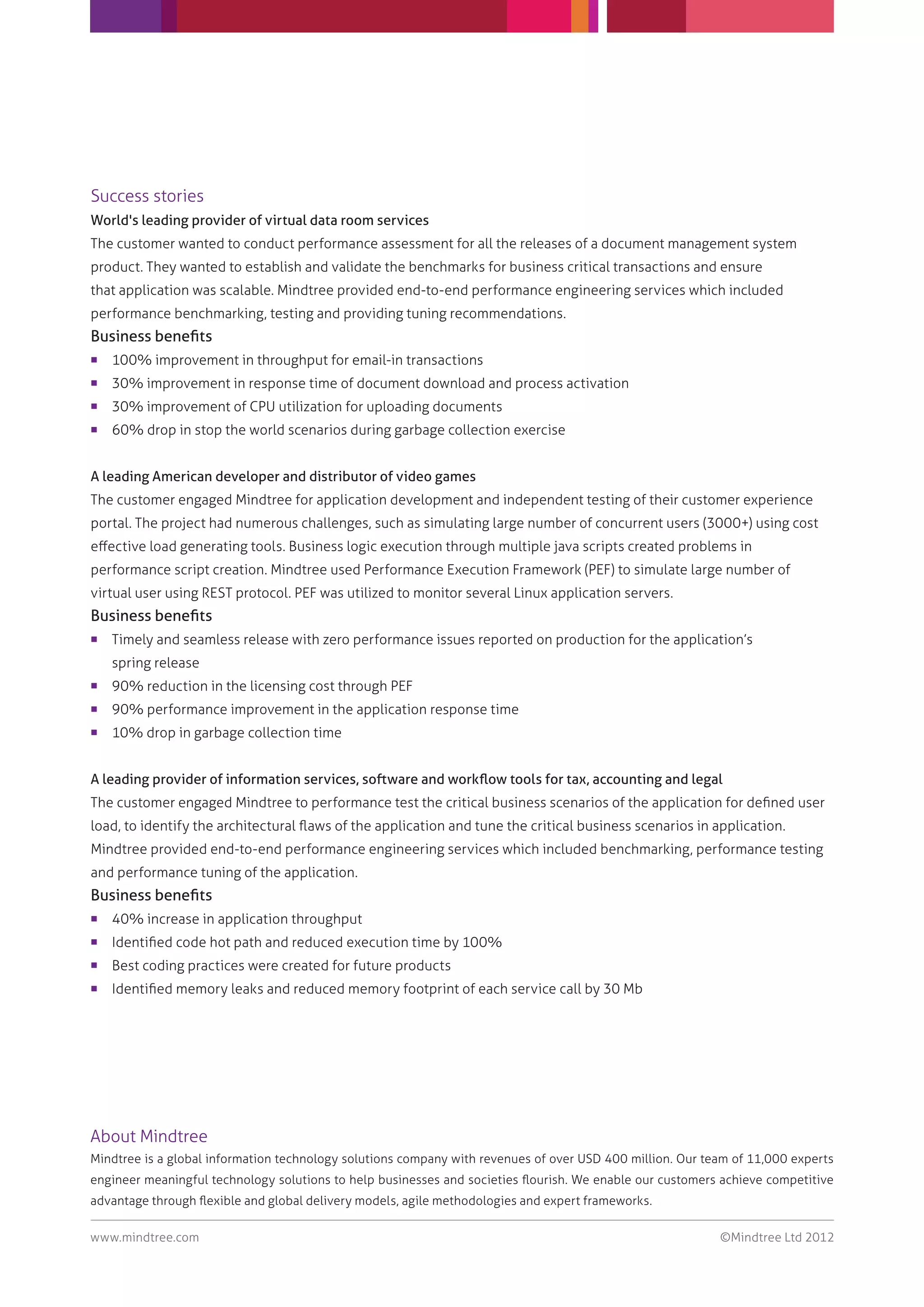 Mindtree's performance engineering services. | PDF
