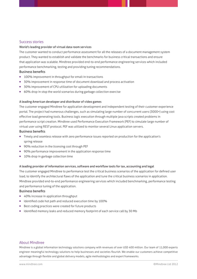 Mindtree's performance engineering services. | PDF