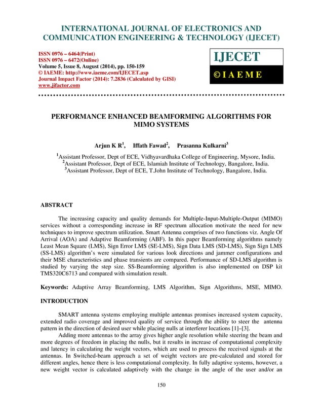 Performance enhanced beamforming algorithms for mimo systems | PDF | Digital Audio | Computer ...