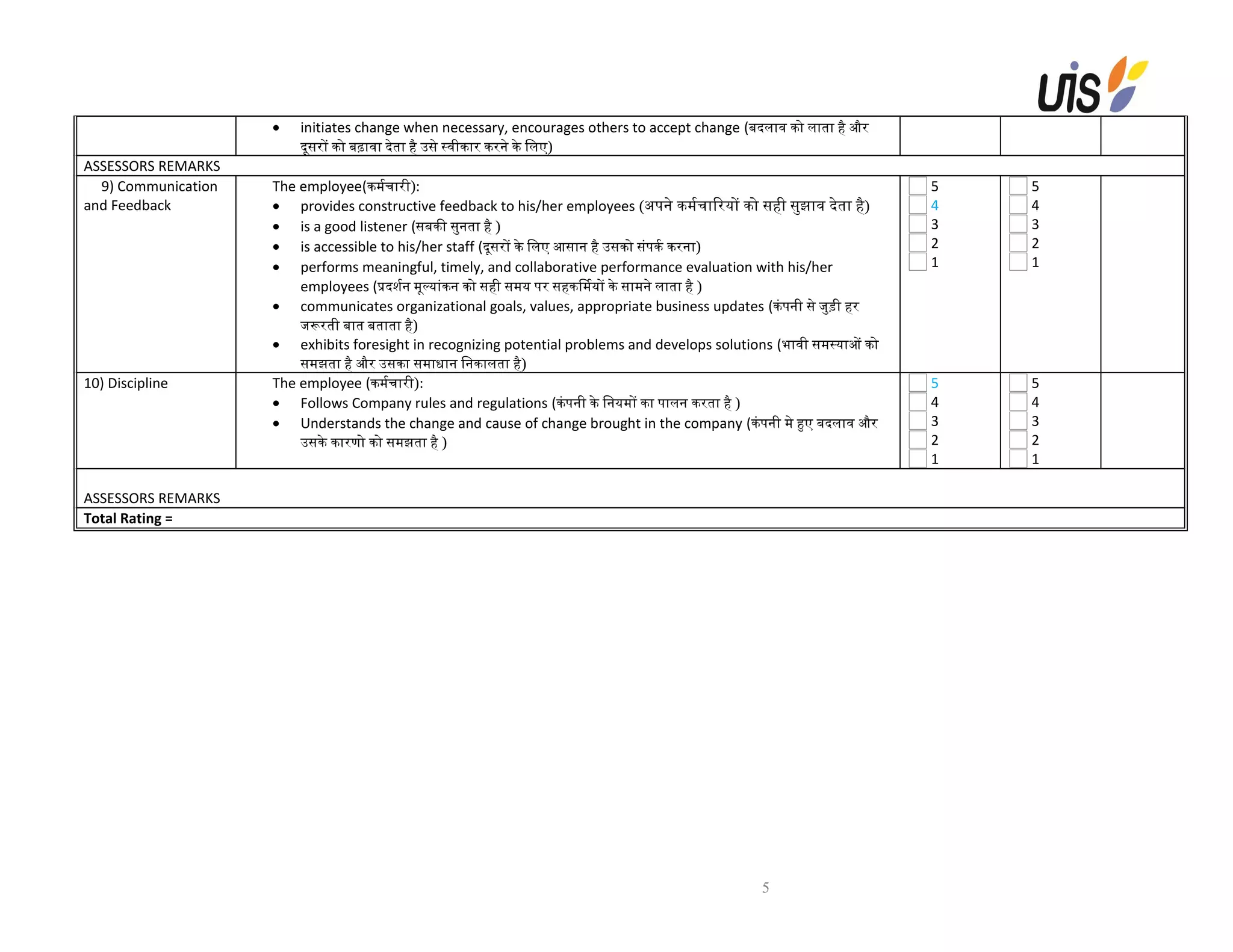 Performance evaluation form | DOC