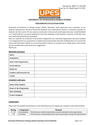 Student Performance Evaluation Form
