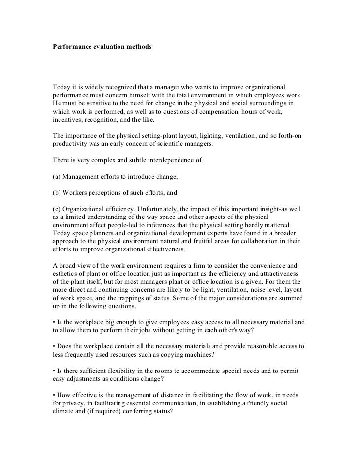 Performance Evaluation Methods Performance Evaluation Methods