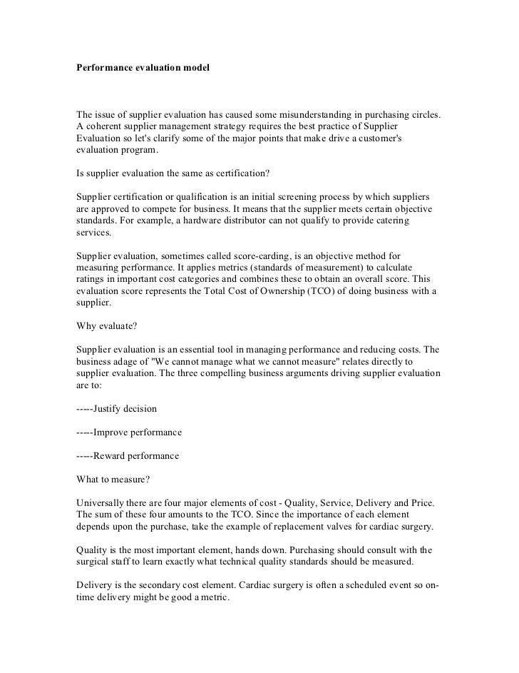 Performance Evaluation Model