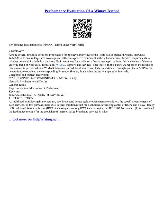 Performance Evaluation Of A Wimax Testbed Pdf Internet Of Things