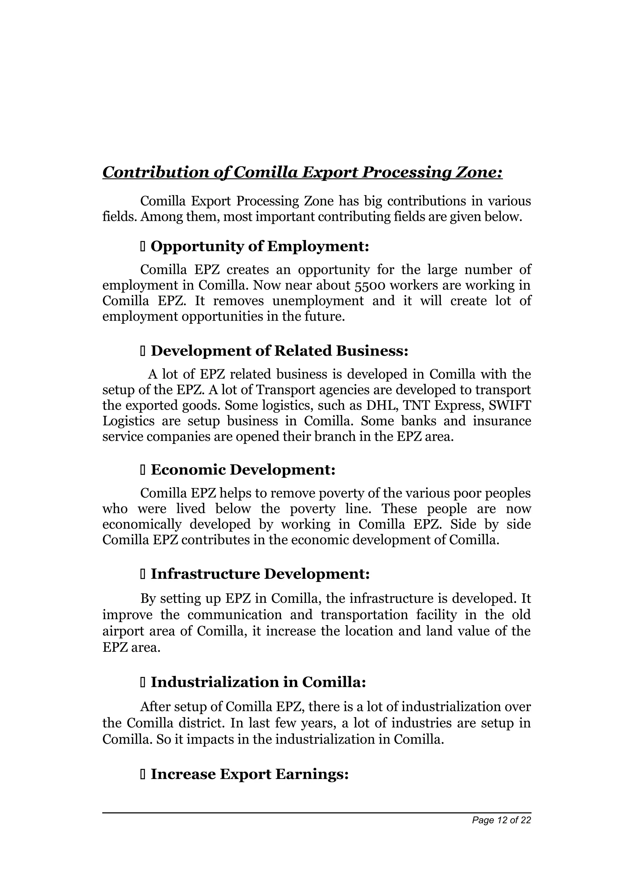 Performance evaluation of comilla export processing zone | DOC