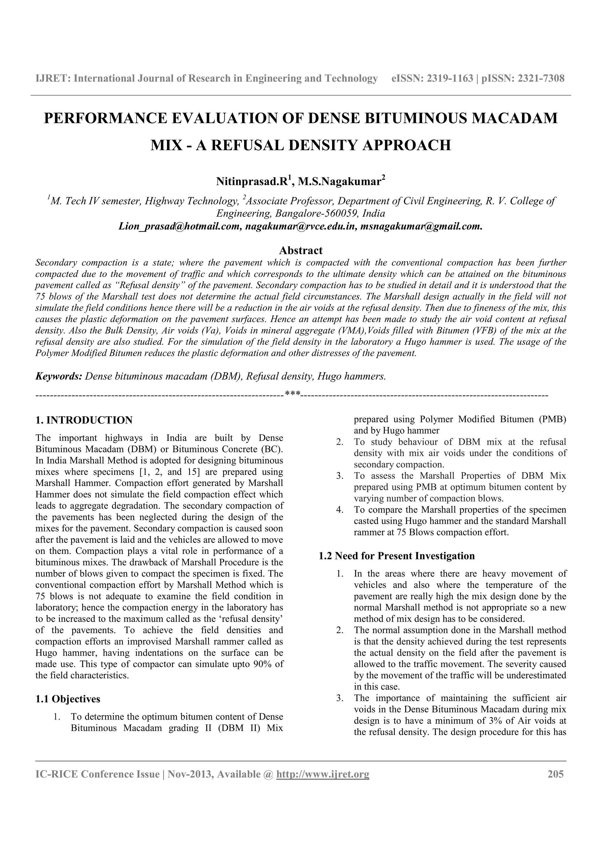 Performance evaluation of dense bituminous macadam mix a refusal ...
