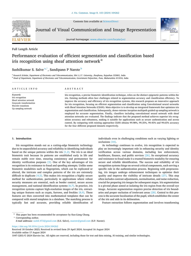 Performance evaluation of efficient segmentation and classification based iris recognition using ...