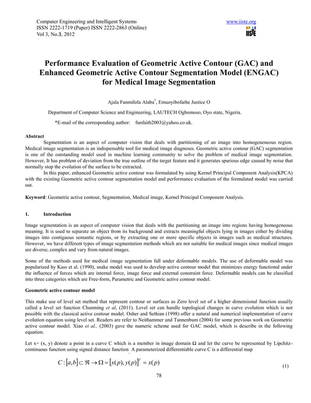 Performance Evaluation Of Geometric Active Contour Gac And Enhanced