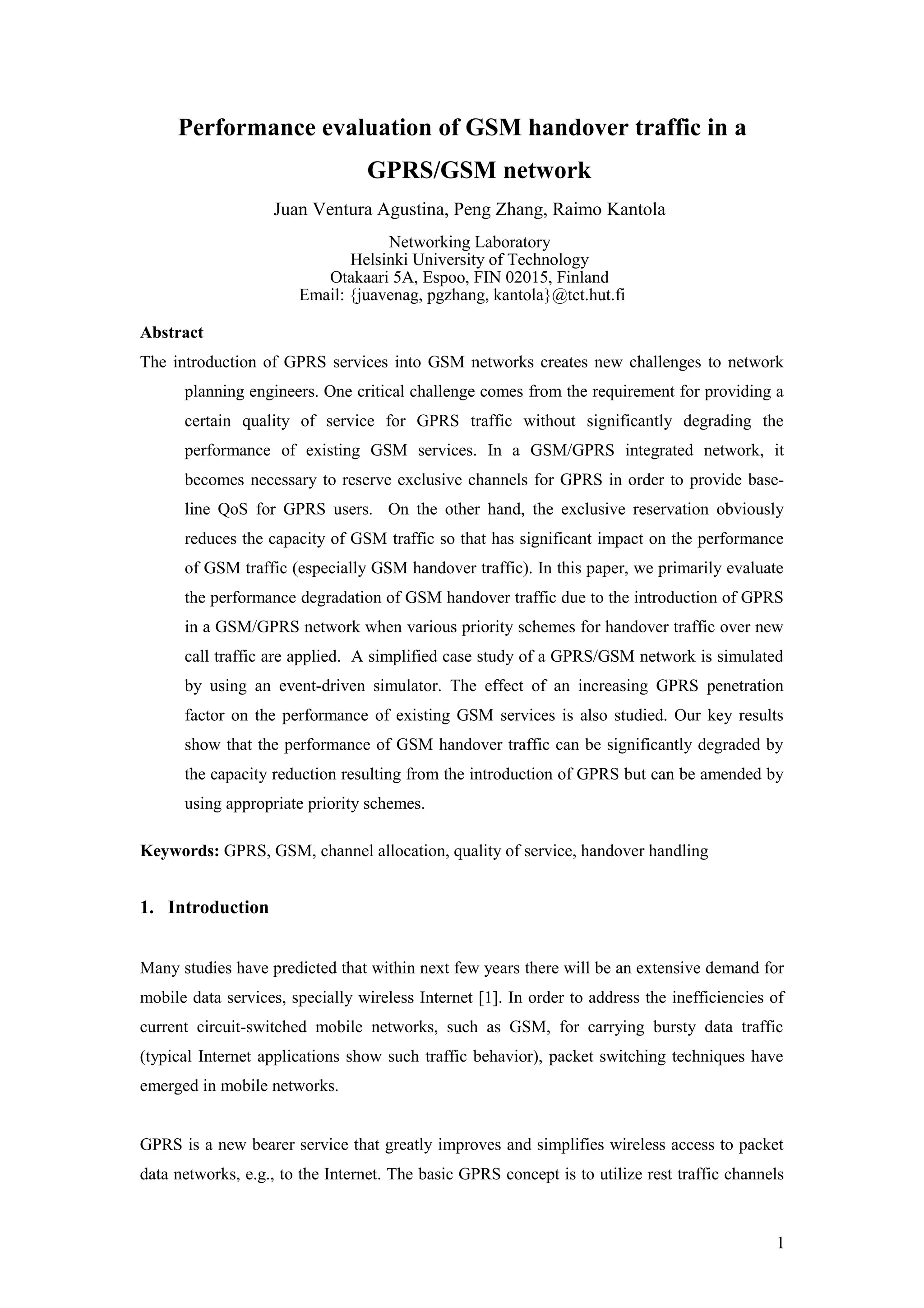 Performance Evaluation Of Gsm Handover Traffic In A Gprsgsm Network Doc