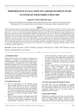 Performance evaluation of larger matrices over cluster of four nodes using mpi | PDF