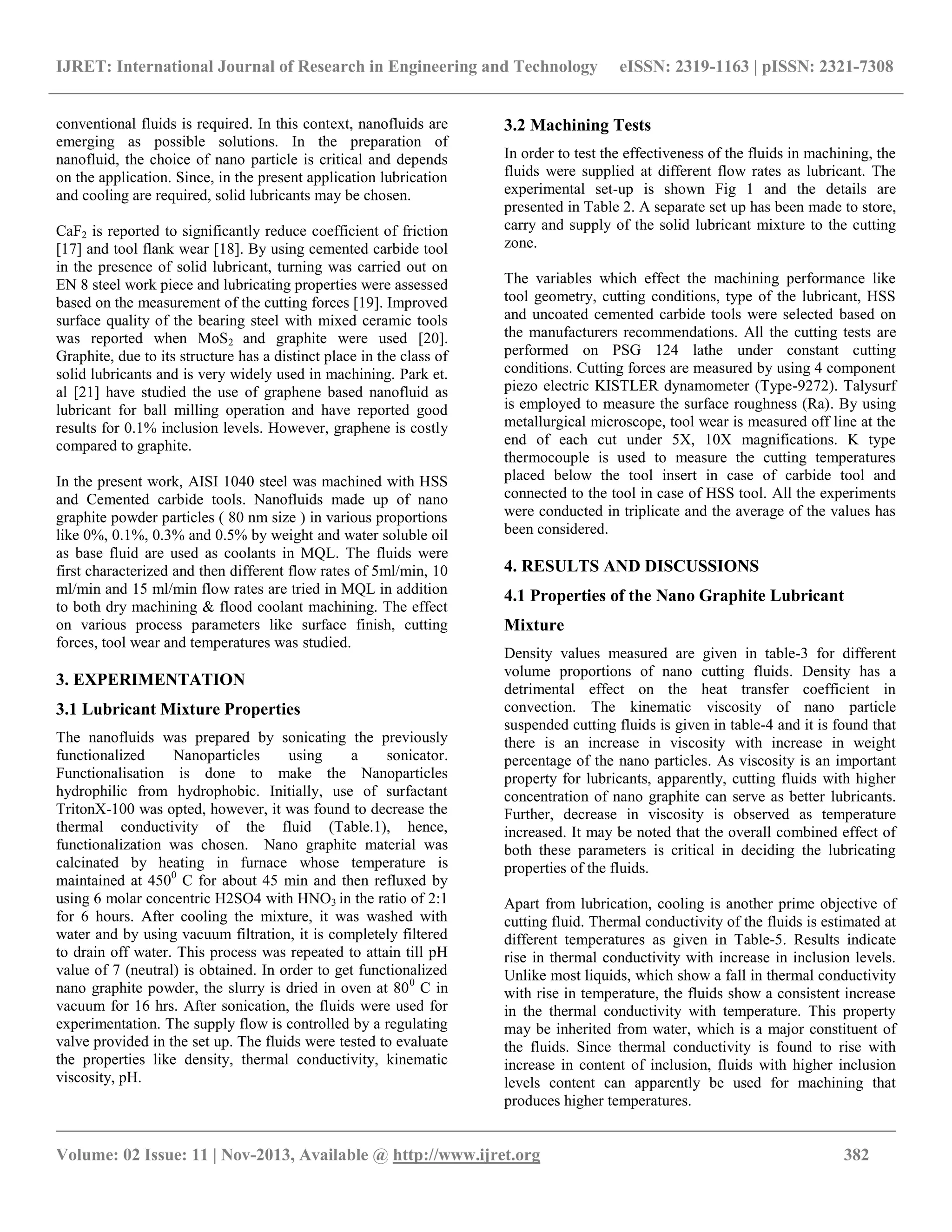 Performance Evaluation Of Nano Graphite Inclusions In Cutting Fluids With Mql Technique In