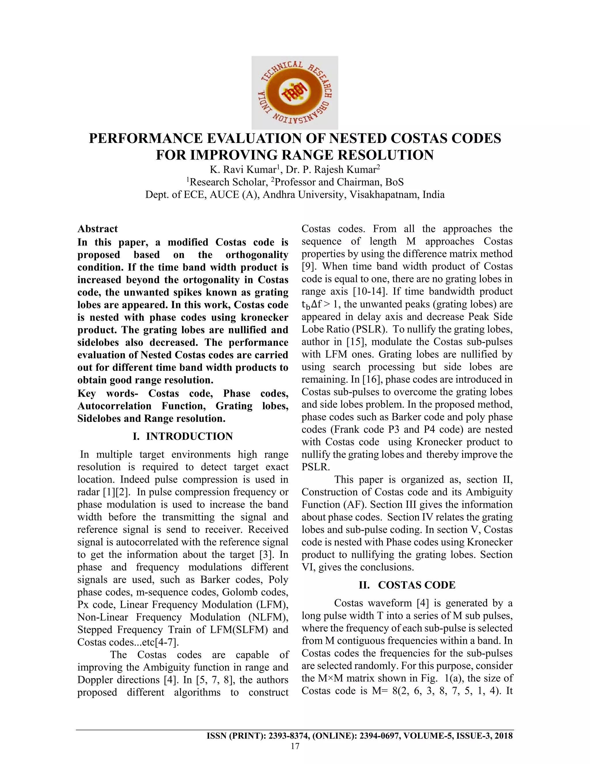 Performance evaluation of nested costas codes | PDF