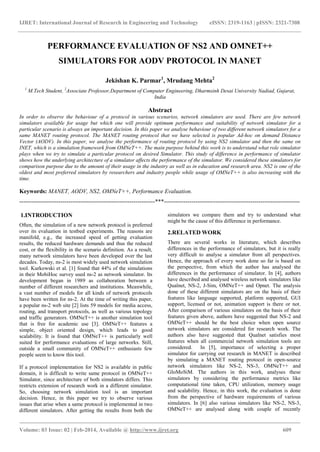 Performance evaluation of ns2 and omnet++ simulators for aodv protocol in manet | PDF