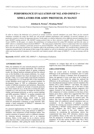 Performance evaluation of ns2 and omnet++ simulators for aodv protocol in manet | PDF