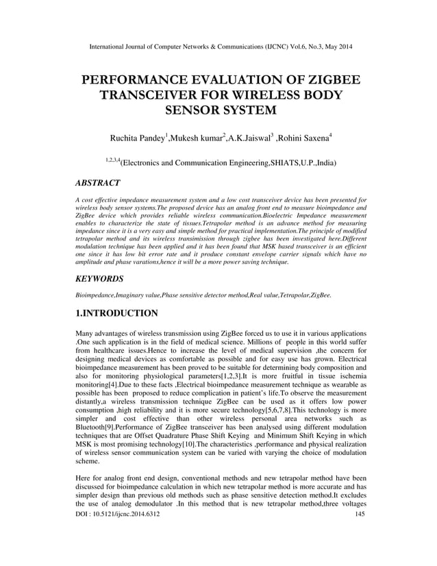 Performance evaluation of zigbee transceiver for wireless body sensor system | PDF | Internet of ...