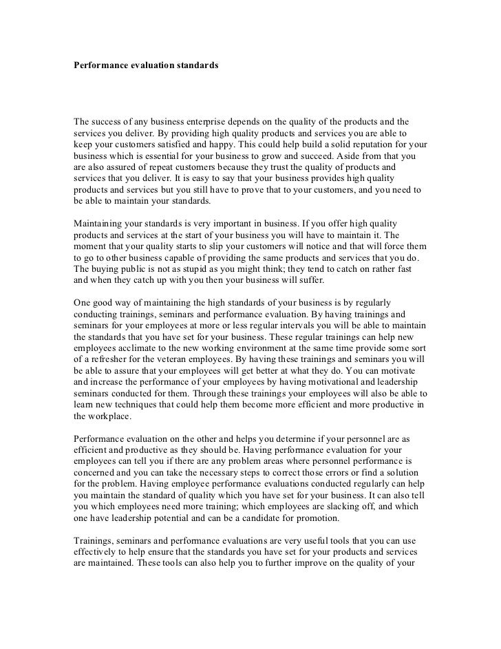 Performance evaluation standards