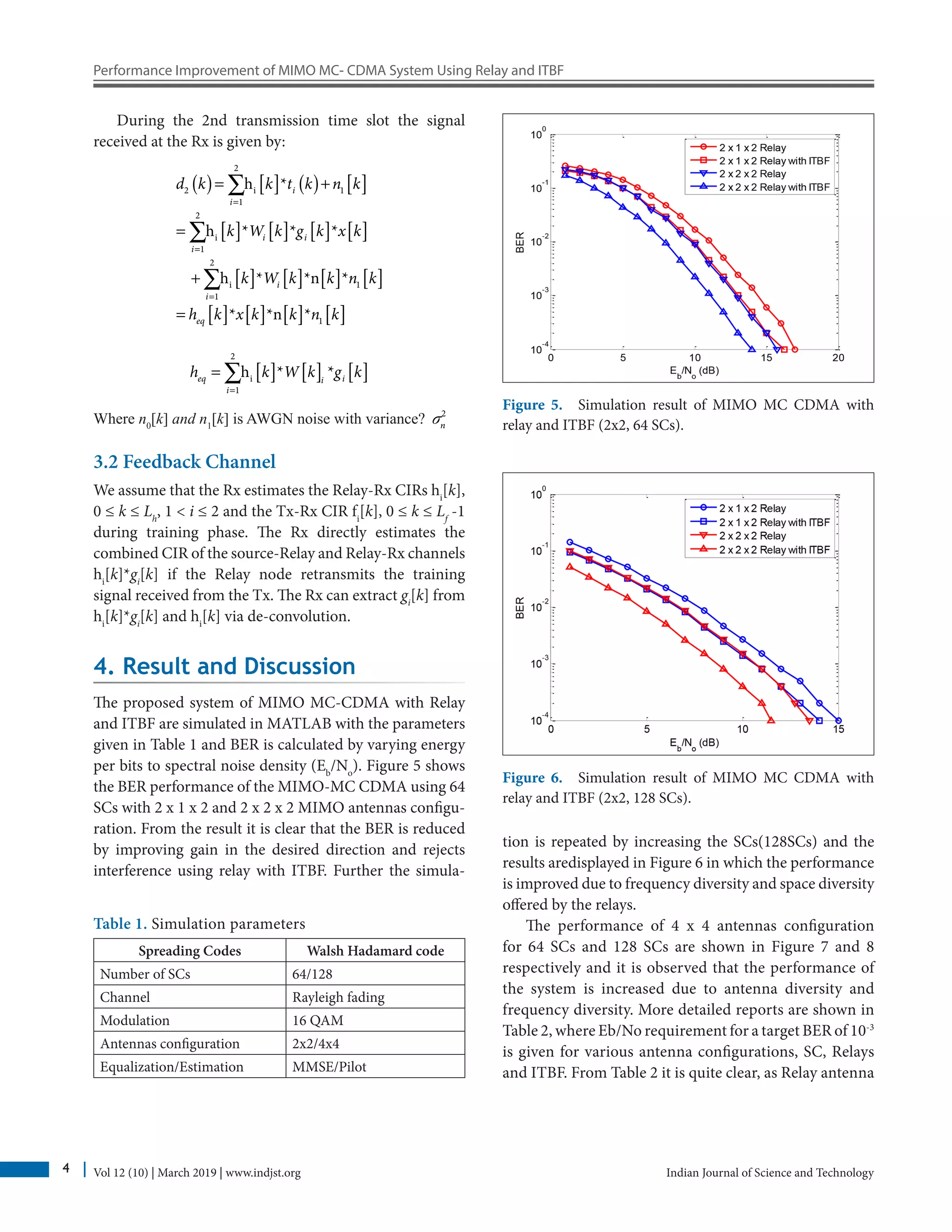Performance improvement of mimo mc cdma system using relay and itbf | PDF