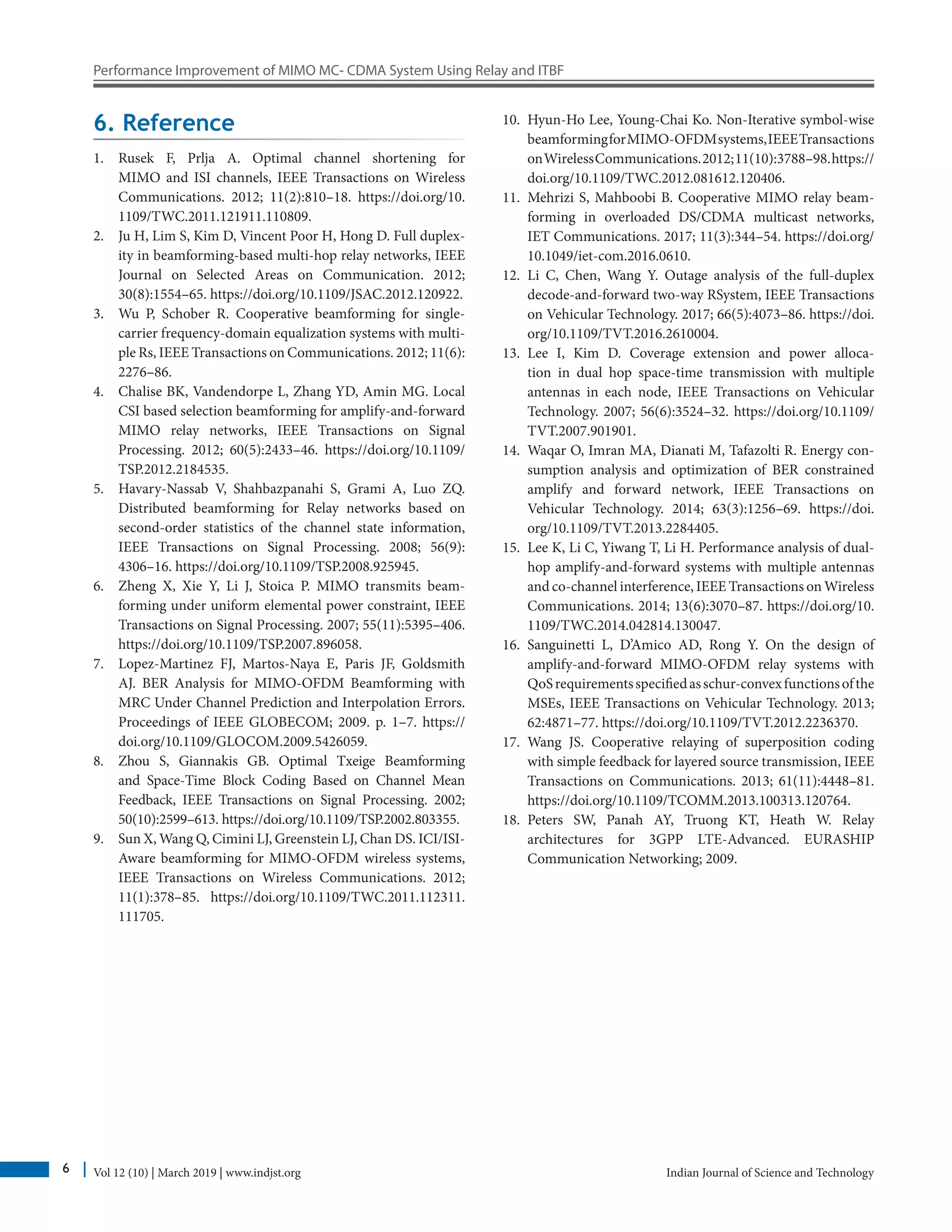 Performance improvement of mimo mc cdma system using relay and itbf | PDF