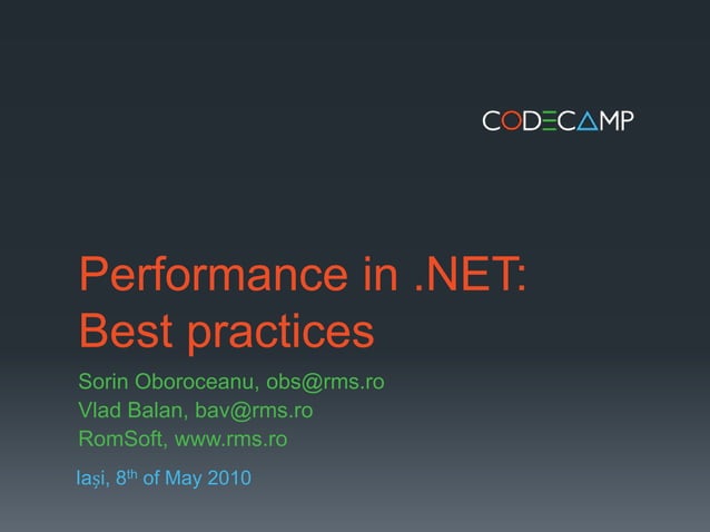 Performance in .NET - Best practices | PPTX